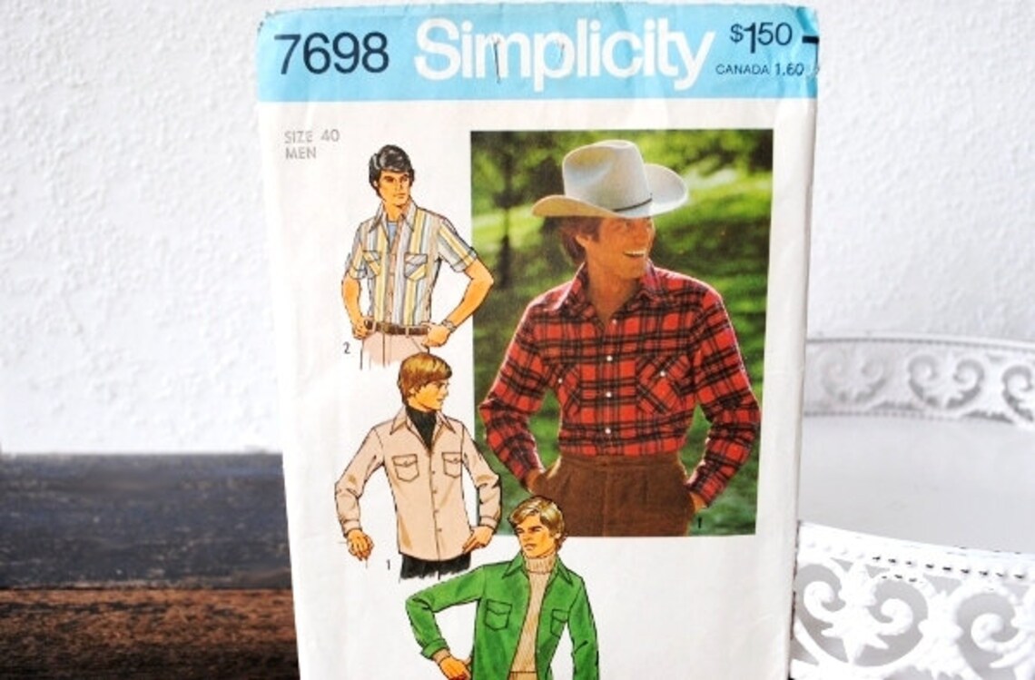 Vintage Mens Western Shirt Simplicity Pattern Cowboy Wear - Etsy