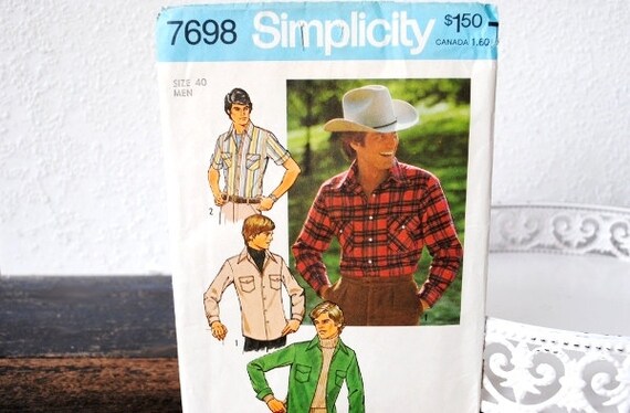 Vintage Mens Western Shirt Simplicity Pattern Cowboy Wear - Etsy