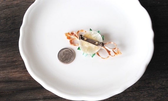 Vintage Seashell Brooch Pin, Mint Green Pink Sea Shel… - Gem