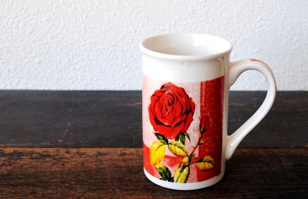 Vintage Red Rose Mug Cup Tall Retro Ceramic Coffee by Royal - Etsy