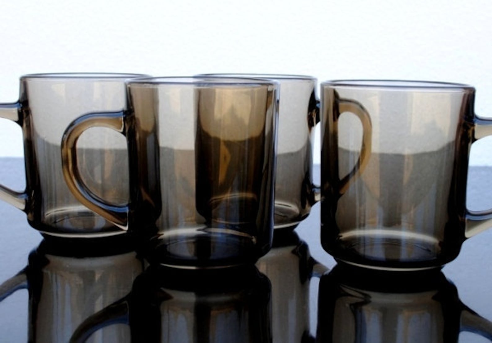 Smoke Brown Glass Mugs Vintage Arcoroc France Coffee Cup Set Etsy