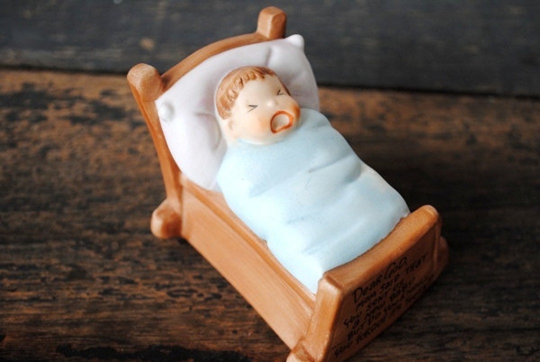Vintage Baby Figurine Cake Topper Crying Cradle Blue for Boy - Etsy