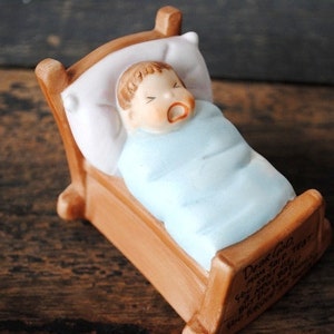 Vintage Baby Figurine Cake Topper Crying Cradle Blue for Boy - Etsy