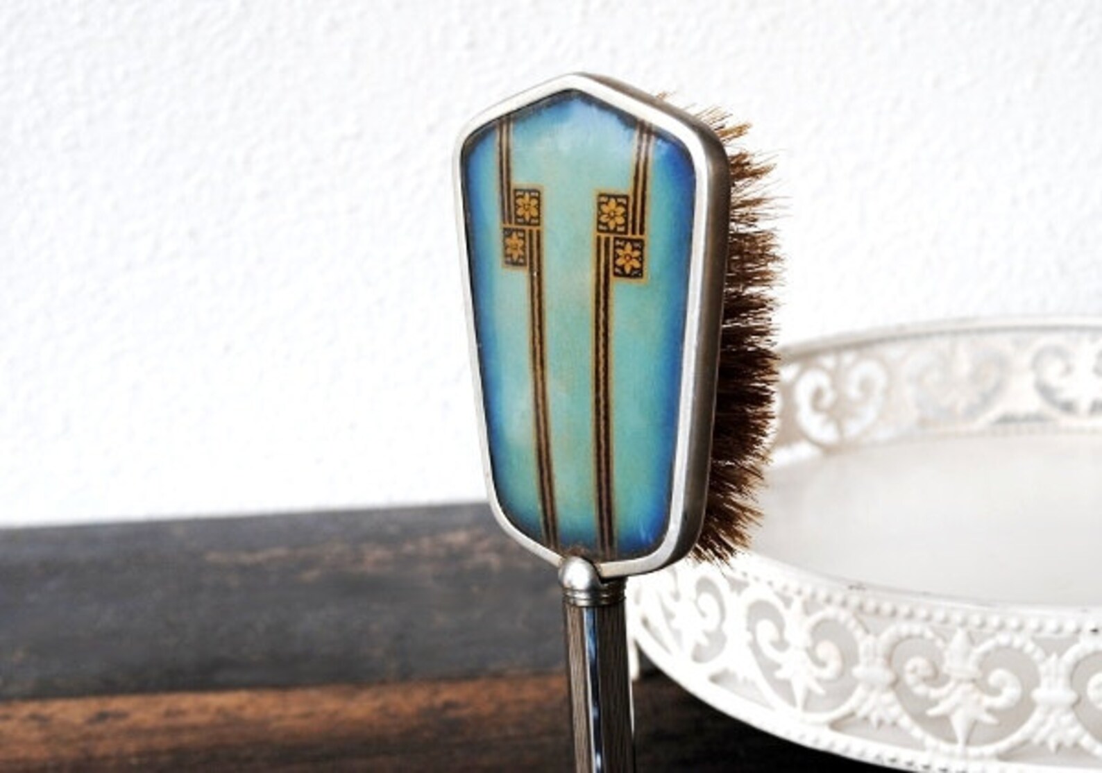 Vintage Vanity Set Hair Brush Art Deco Silver Enamel - Etsy