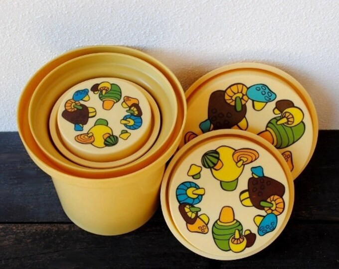 Vintage Kitchen Storage Containers, Retro Mushroom Nesting Canisters ...