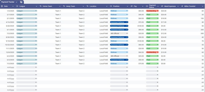 Referee Income and Game Tracking Template - Etsy