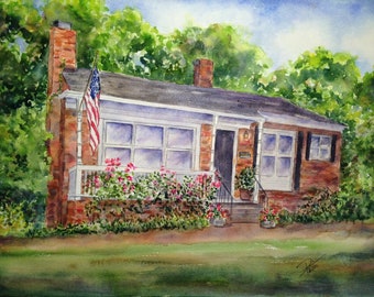 Custom Modern Home Portrait, Hand Painted Watercolor Painting of Your ...