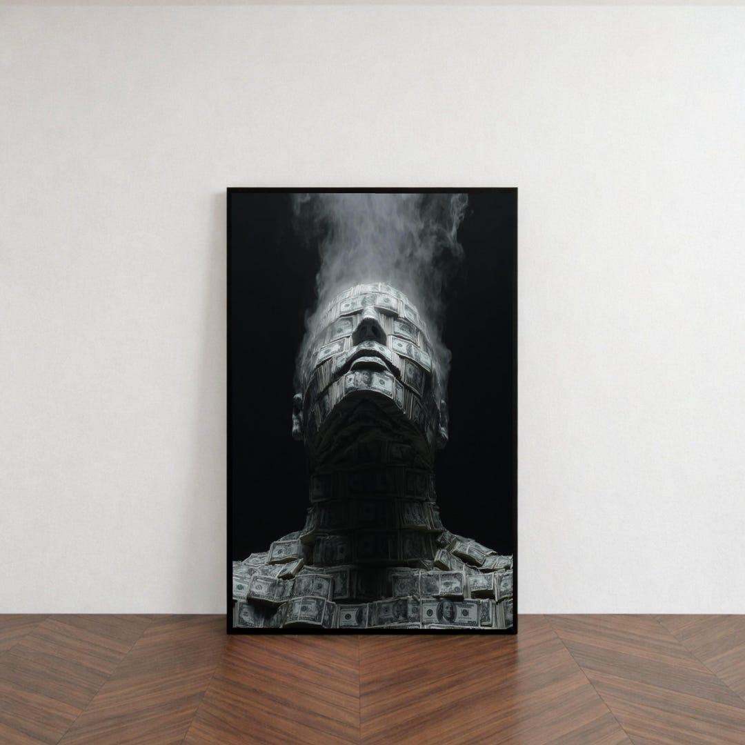 Surreal Money Face Sculpture Canvas, Abstract Art With Smoke Effect ...