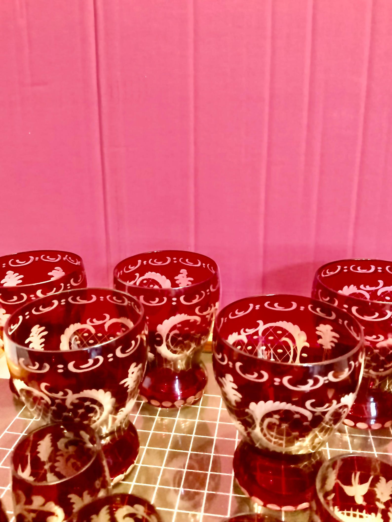 Bohemian Art Glass - Ruby Red Cut to Clear - Set of 12 - 6 Shot and 6 ...