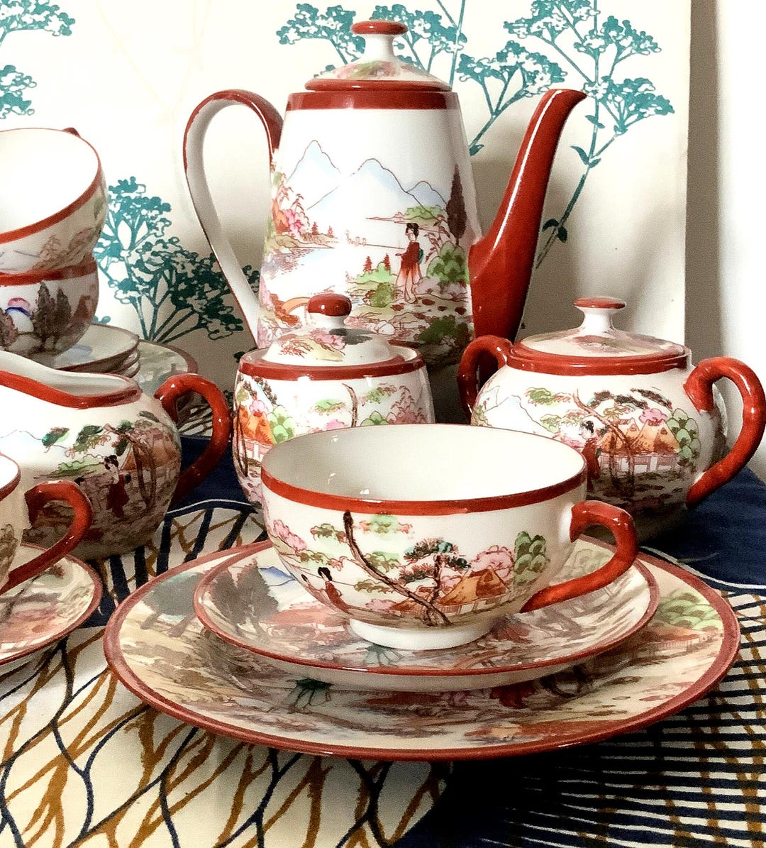 Vintage Japanese Geisha Tea Set – Lithophania Porcelain, Hand-painted ...
