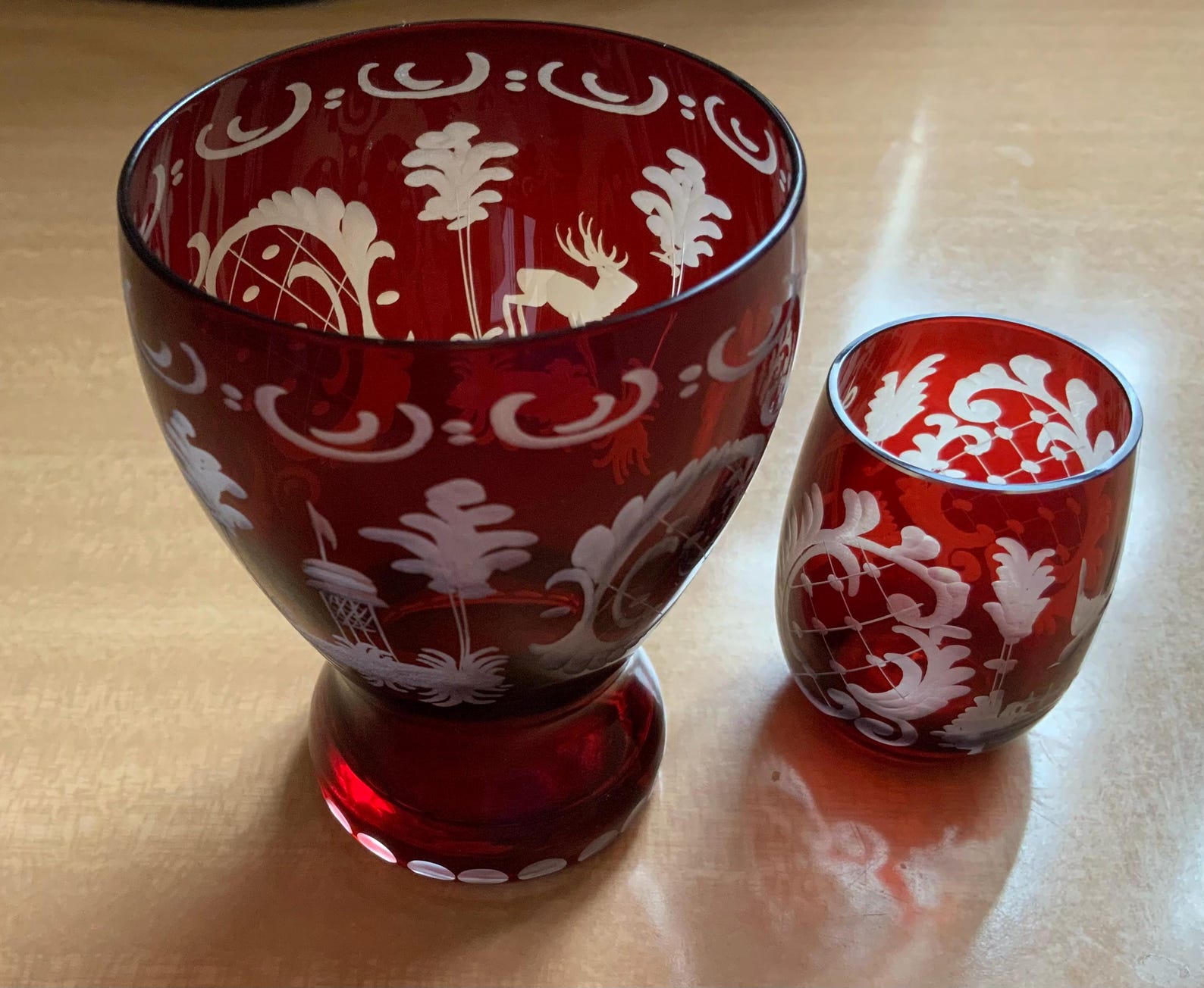 Bohemian Art Glass - Ruby Red Cut to Clear - Set of 12 - 6 Shot and 6 ...