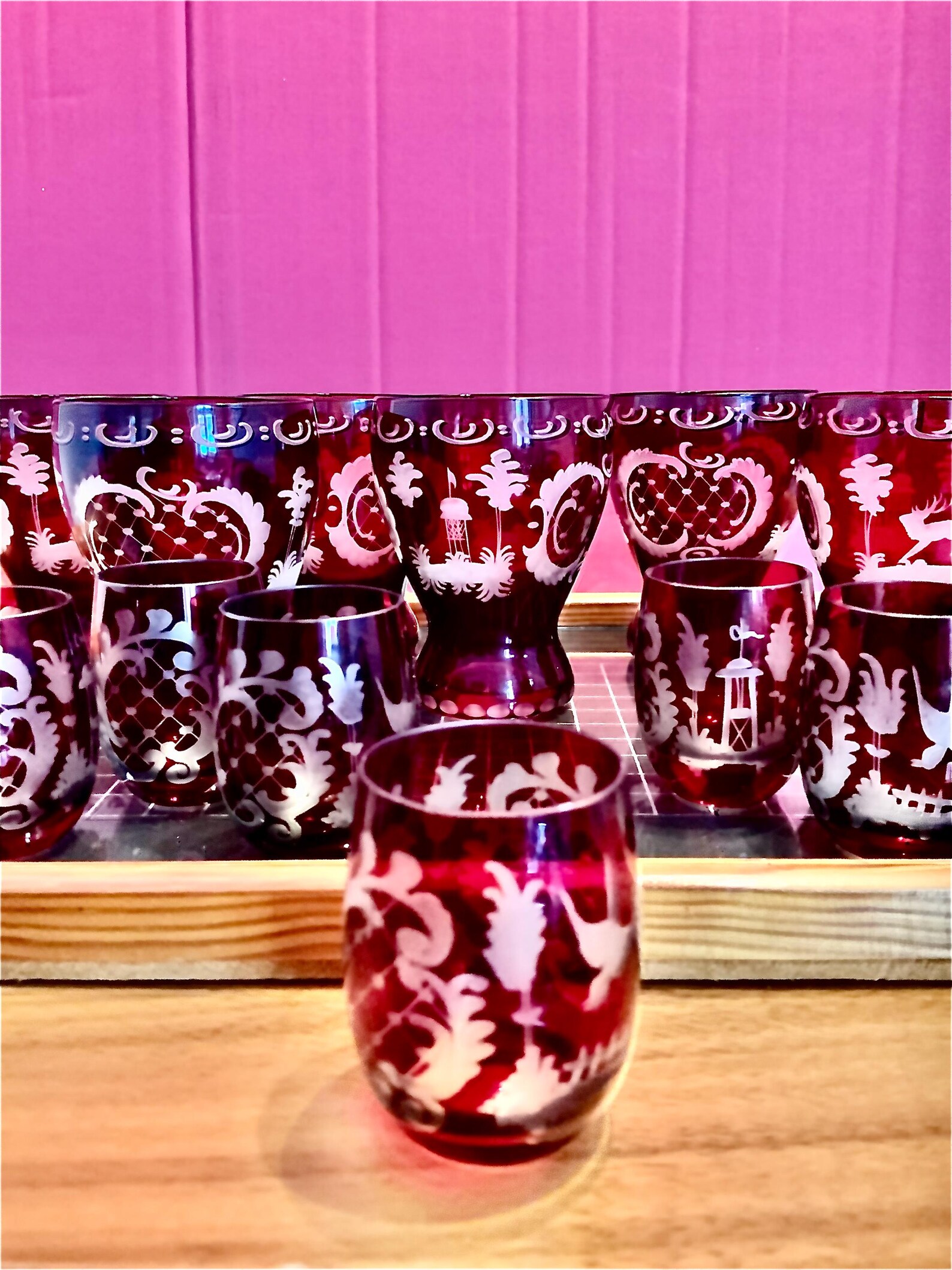Bohemian Art Glass - Ruby Red Cut to Clear - Set of 12 - 6 Shot and 6 ...
