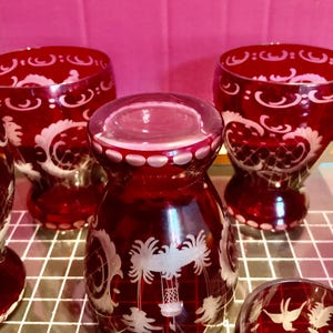 Bohemian Art Glass - Ruby Red Cut to Clear - Set of 12 - 6 Shot and 6 ...