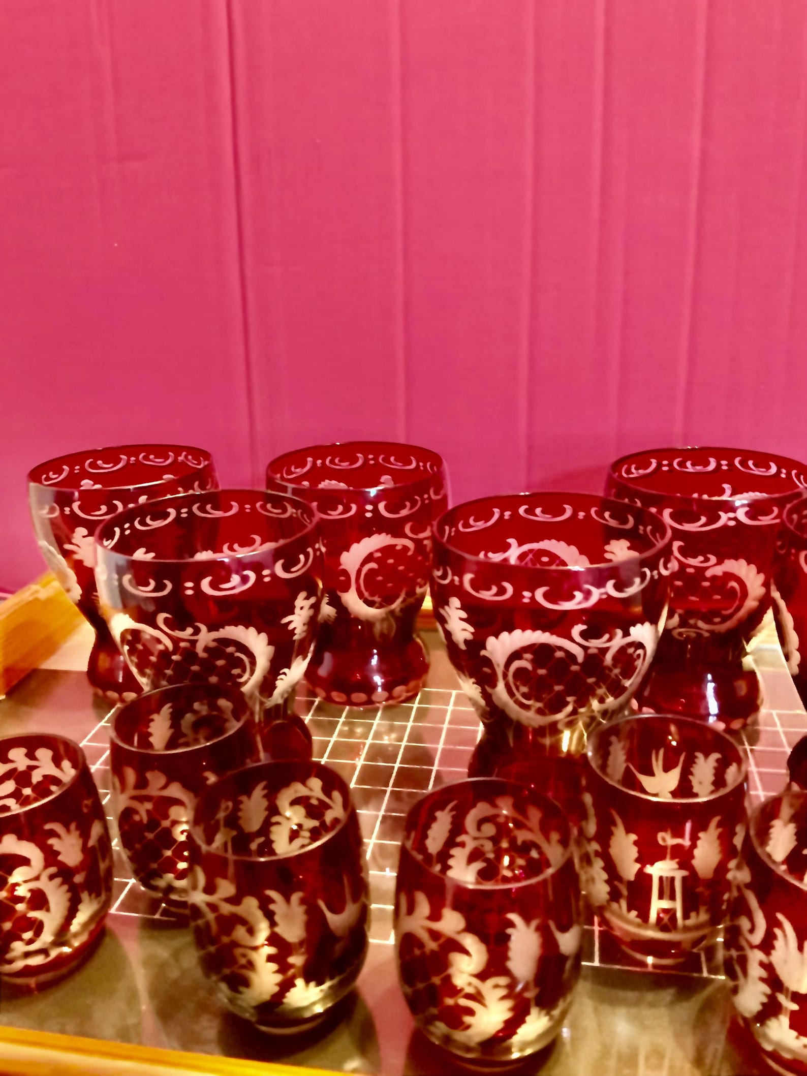 Bohemian Art Glass - Ruby Red Cut to Clear - Set of 12 - 6 Shot and 6 ...