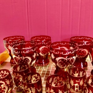 Bohemian Art Glass - Ruby Red Cut to Clear - Set of 12 - 6 Shot and 6 ...