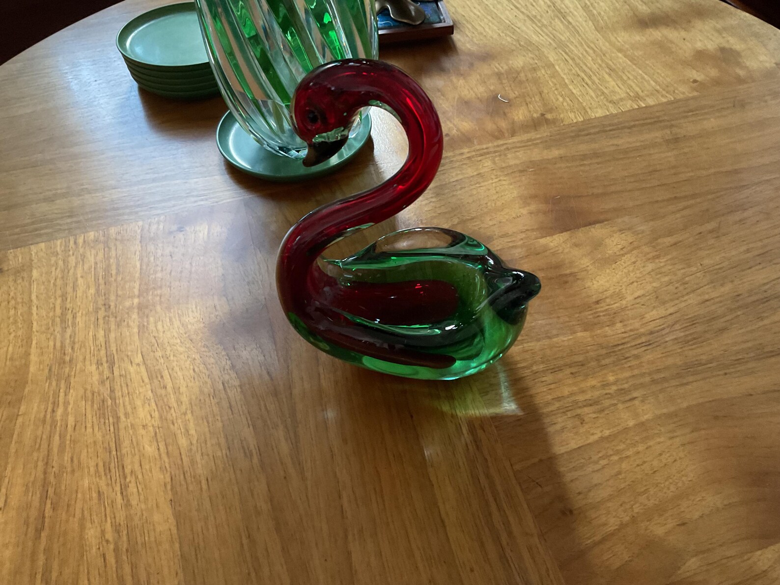 Murano Glass -figurine - Swan - Green and Red - Etsy