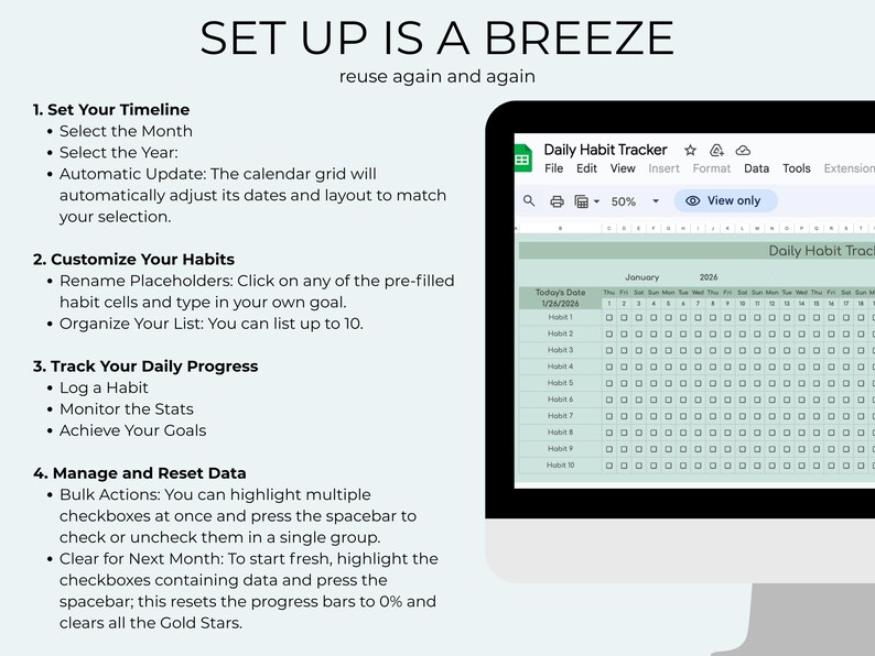 Digital Daily Habit Tracker Template for Google Sheets | Daily Habits ...