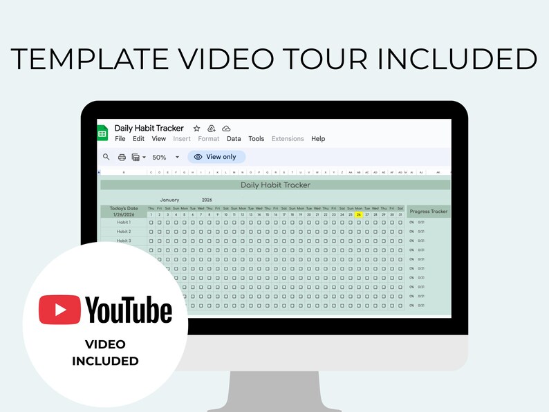 Digital Daily Habit Tracker Template for Google Sheets | Daily Habits ...