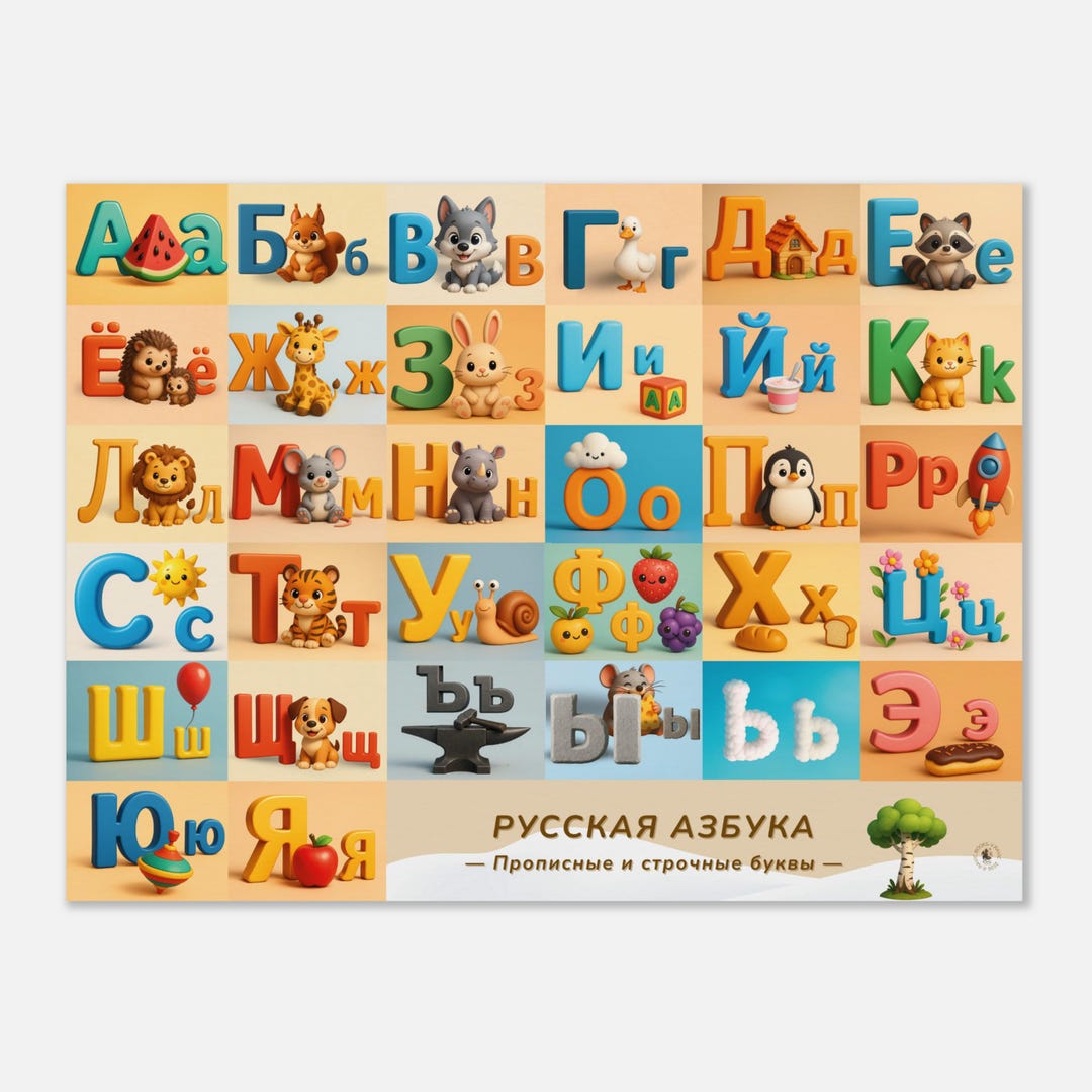 Russian Alphabet Poster for Kids – Cyrillic ABC Educational Wall Art ...