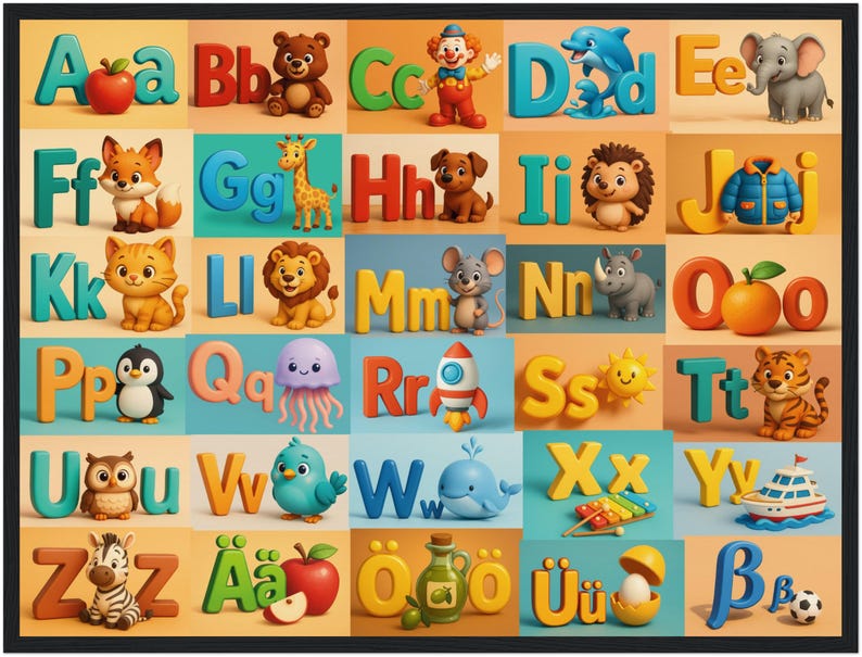 German Alphabet Poster for Kids – Deutsches Alphabet ABC, Modern 3D ...