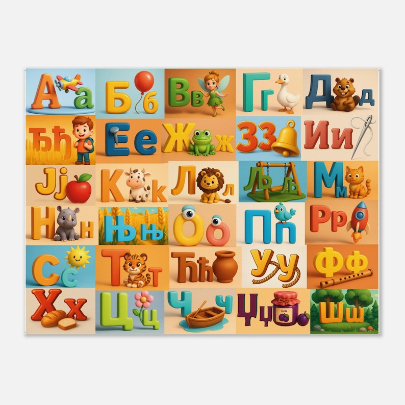 Serbian Cyrillic Alphabet Poster for Kids – Educational Wall Art, 3D ...