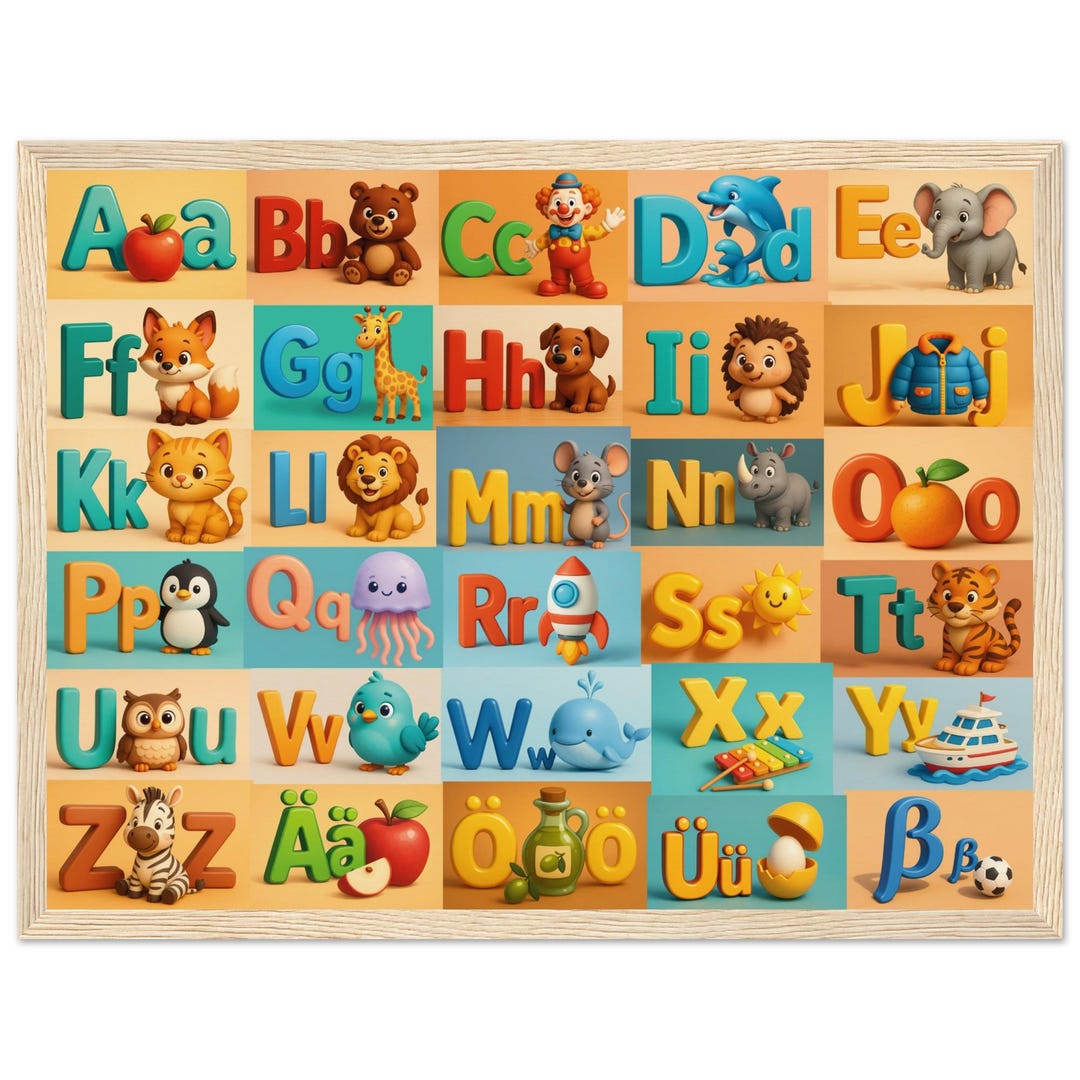 German Alphabet Poster for Kids – Deutsches Alphabet ABC, Modern 3D ...