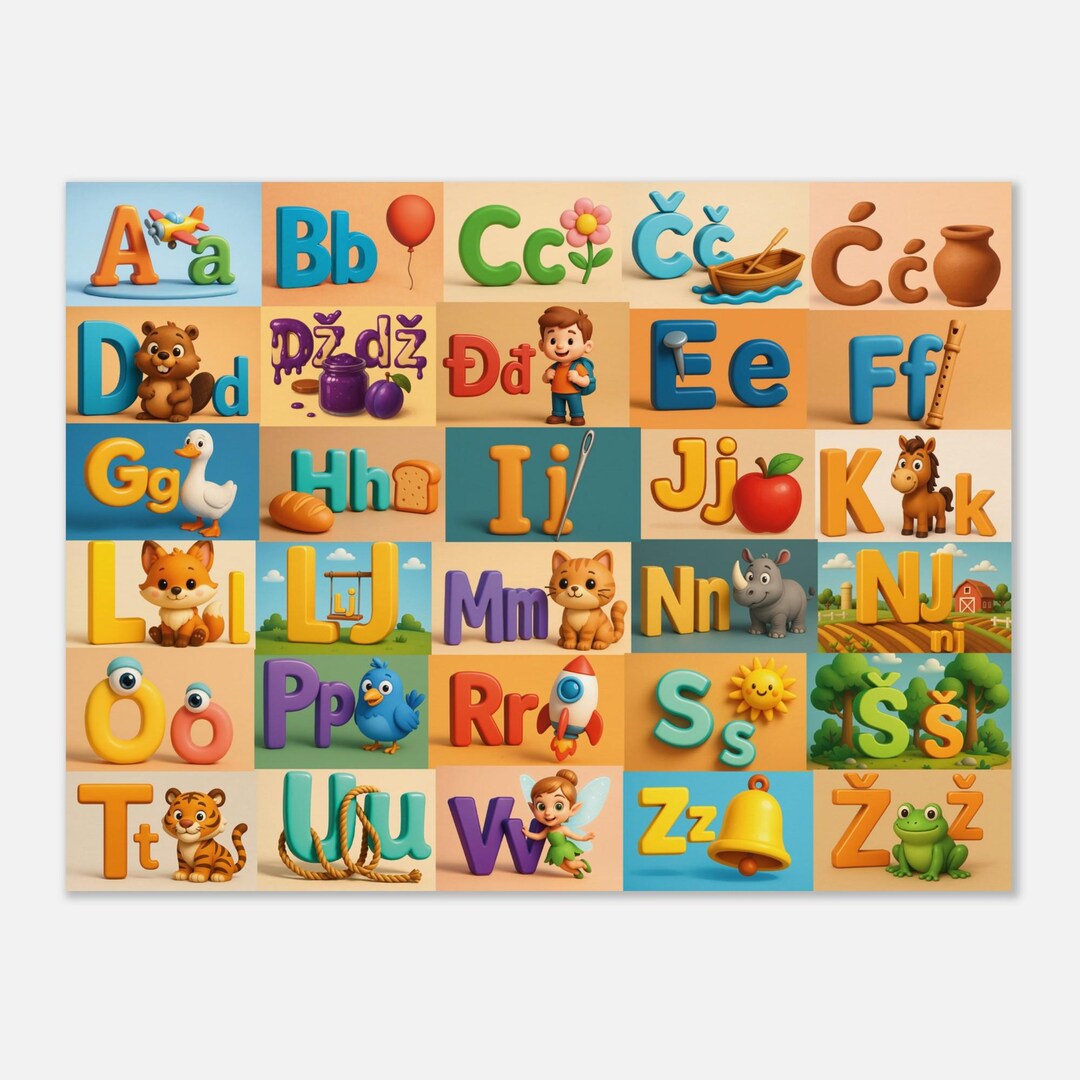 Serbian Latin Alphabet Poster for Kids – Educational Wall Art, 3D ...