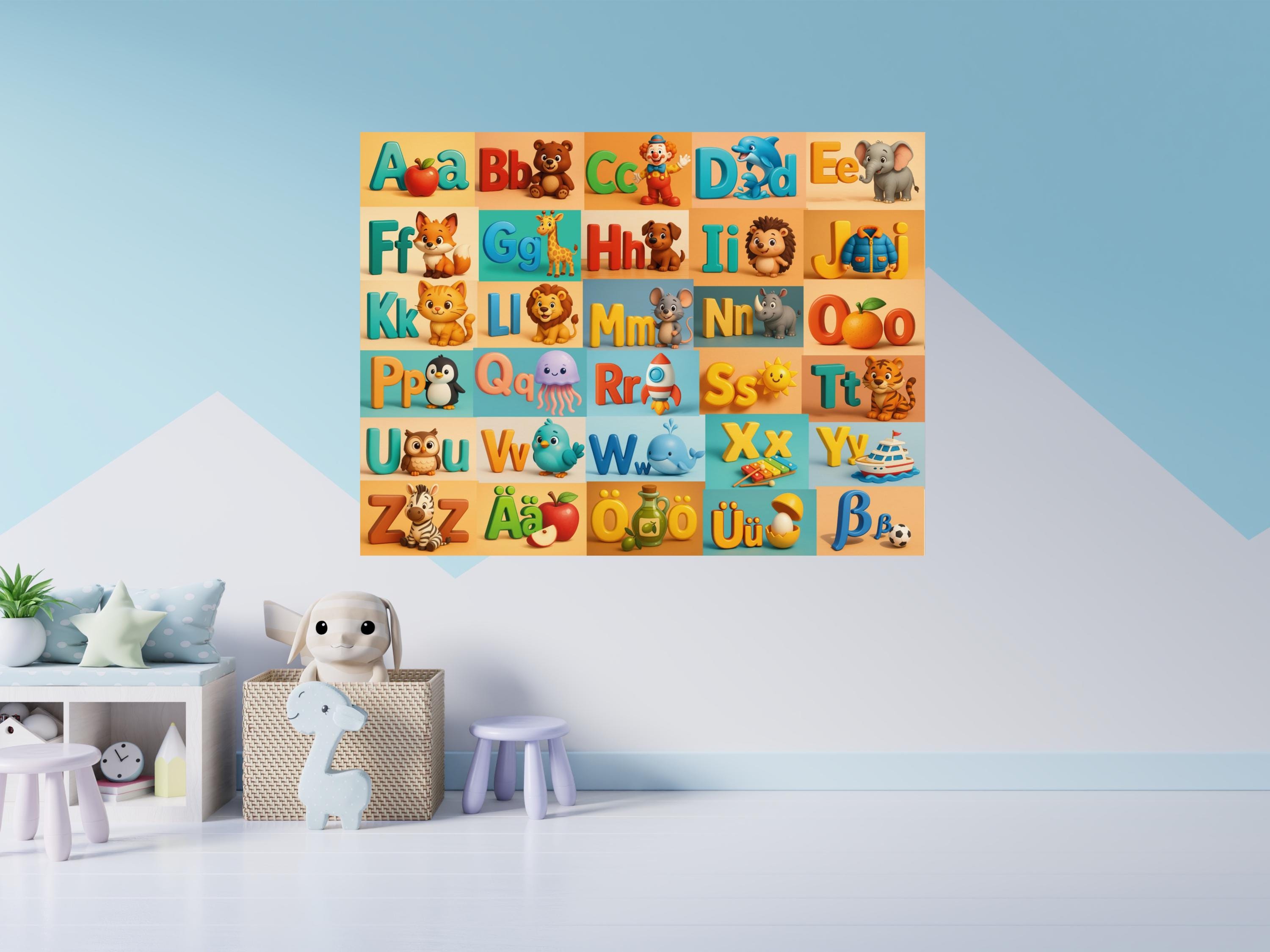 German Alphabet Poster for Kids – Deutsches Alphabet ABC, Modern 3D ...