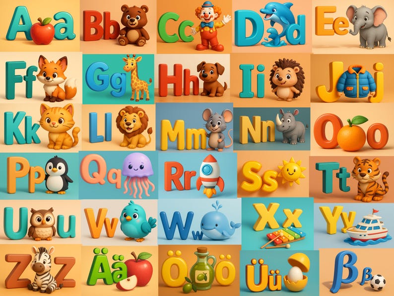 German Alphabet Poster for Kids – Deutsches Alphabet ABC, Modern 3D ...