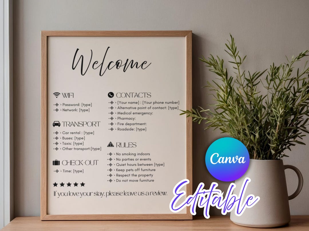 Airbnb Welcome Sign Template | Custom House Rules & WIFI Sign | Rental ...