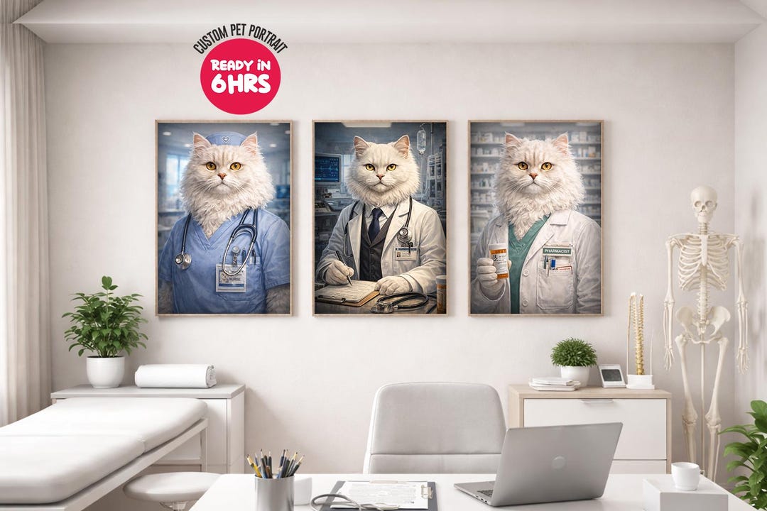 Medical Cat Portrait Set | Custom Doctor, Nurse, Pharmacist Art ...