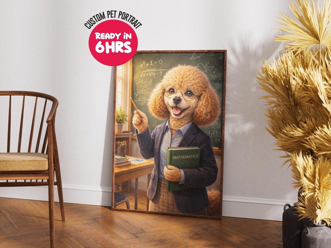 Custom Math Teacher Dog Portrait | Personalized Pet Wall Art (digital ...