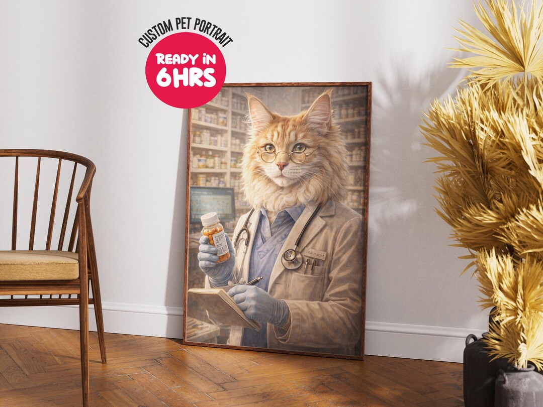 Custom Pharmacist Cat Portrait | Personalized Pet Art (digital Download ...
