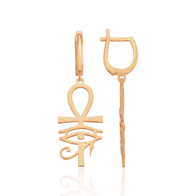 Gold Ankh Eye of Horus Earrings, Sun Protection Jewelry, Dainty ...