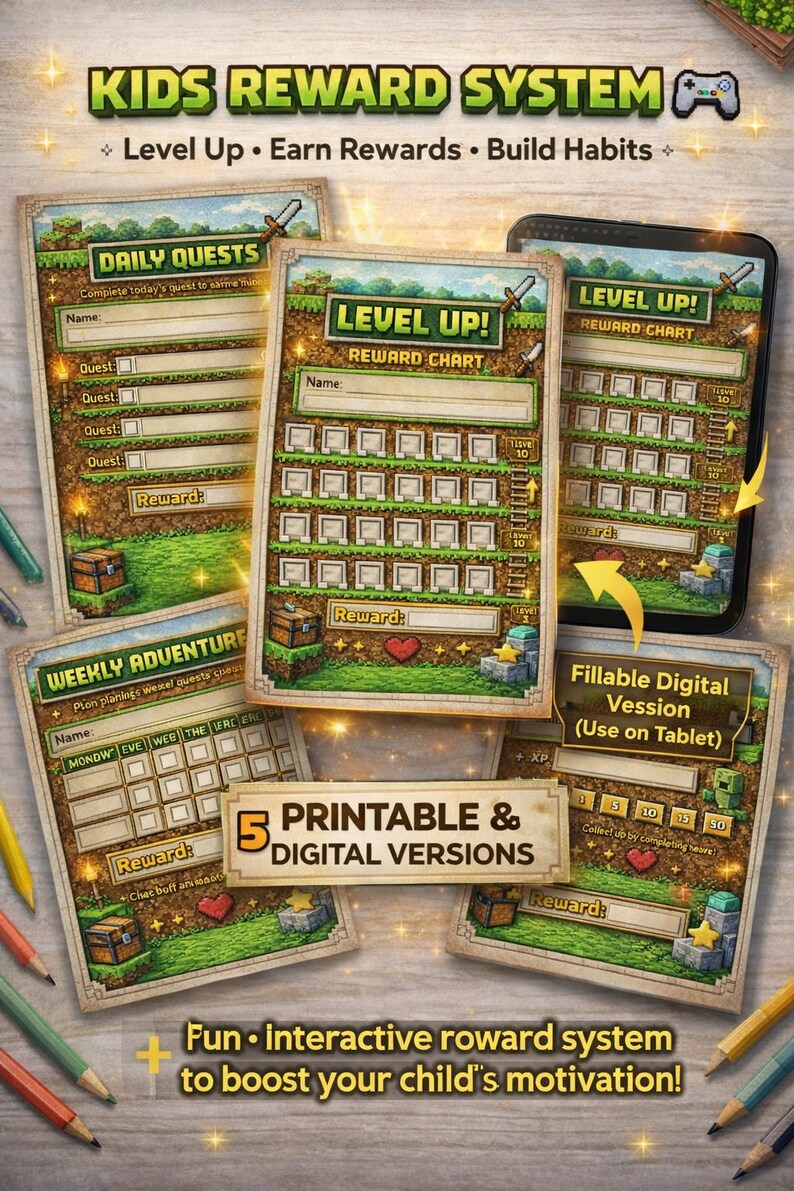 Kids Gamified Reward Chart, Daily Quests, Habit Tracker (printable PDF ...