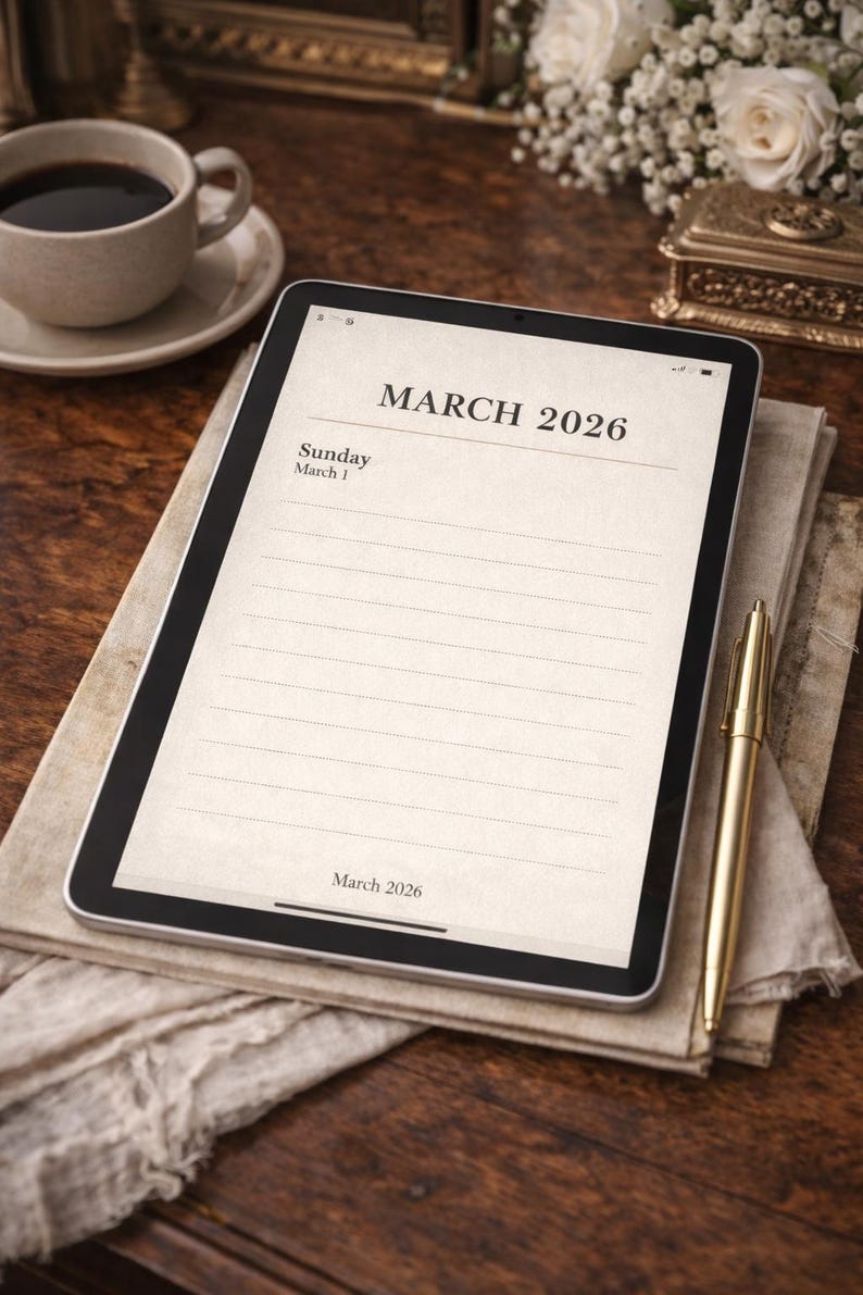 March 2026 Daily Planner | Old Money Aesthetic | Minimal Digital ...