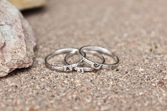 Initial Rings in Sterling Silver Tiny Initial Rings in Sterling Silver Stacking Initial Rings Dainty Monogram Rings Tiny Letter ring Etsy