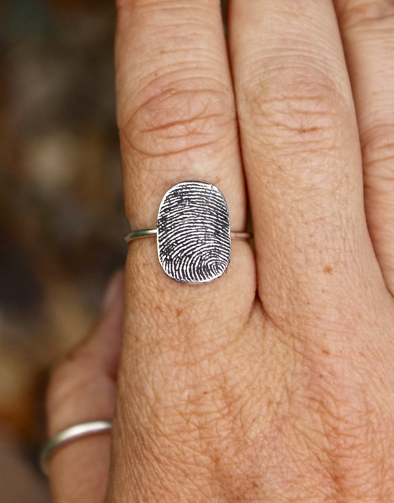 Oval Fingerprint Ring Sterling Silver Band Image of a - Etsy