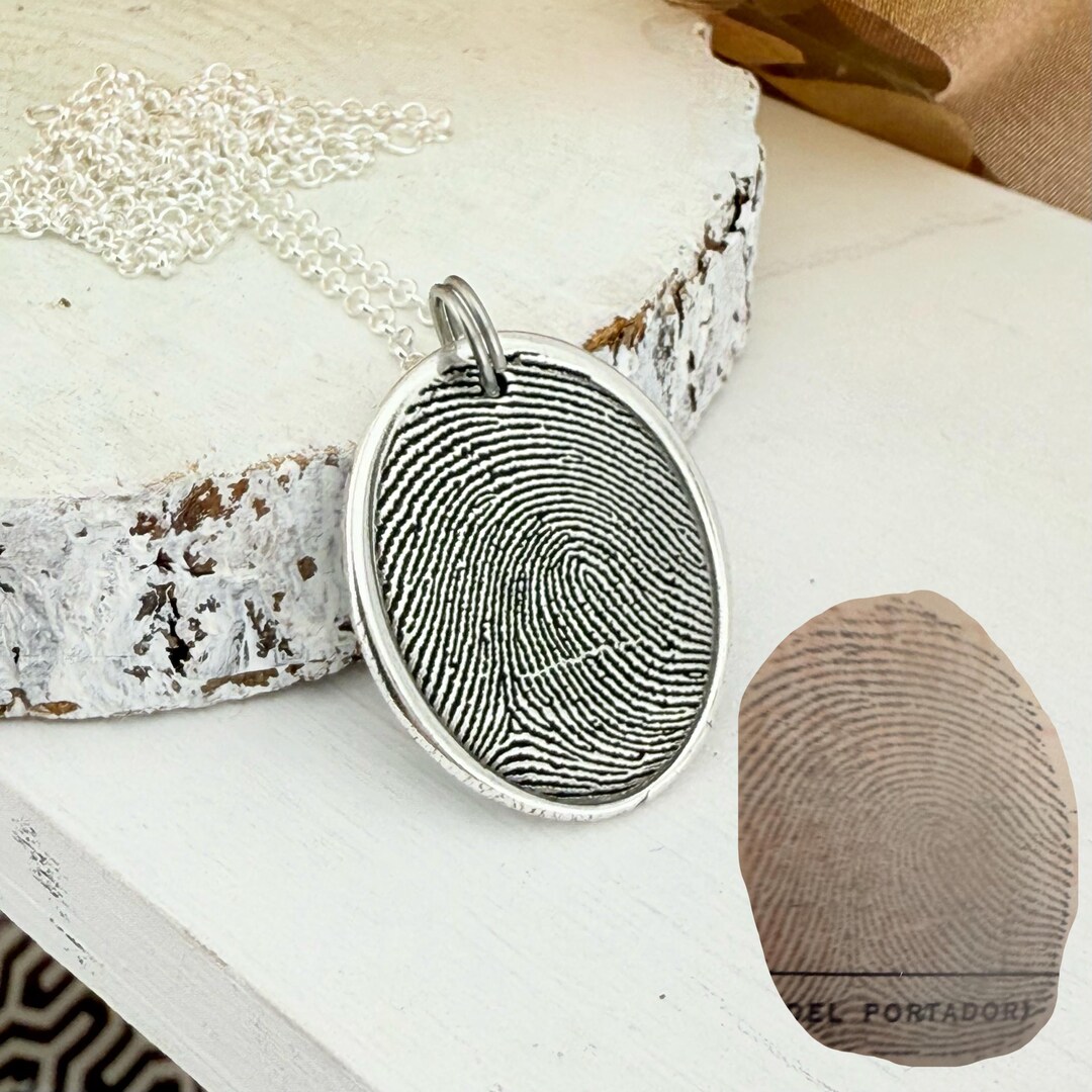Thumbprint Necklace in Solid Silver, Custom Fingerprint Gift for Him ...