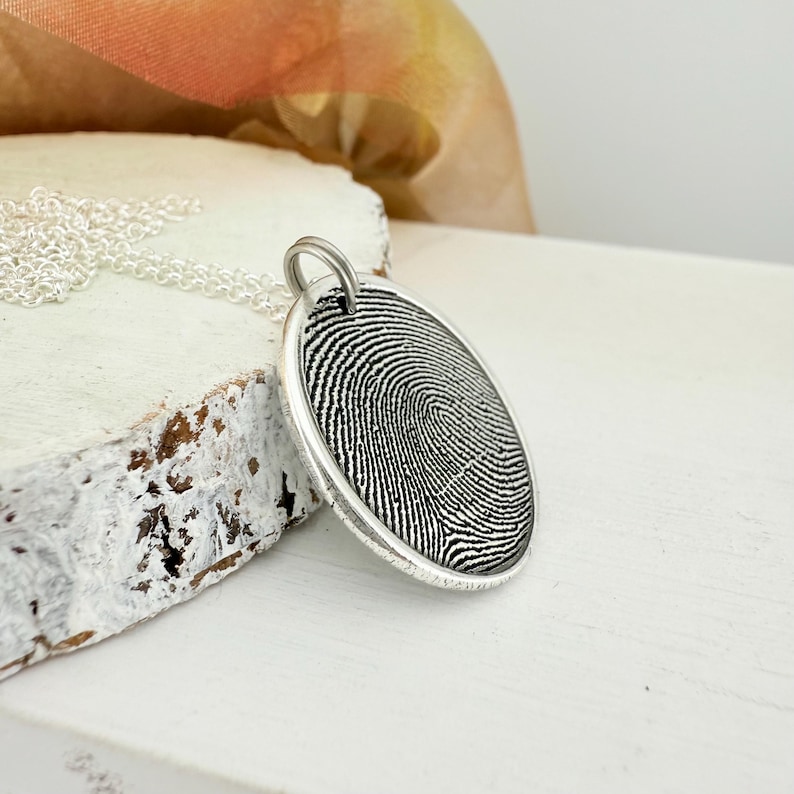Thumbprint Necklace in Solid Silver, Custom Fingerprint Gift for Him ...