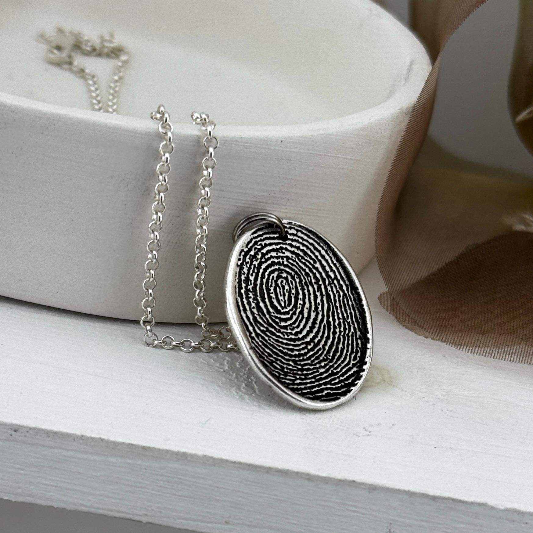Thumbprint Necklace in Solid Silver, Custom Fingerprint Gift for Him ...