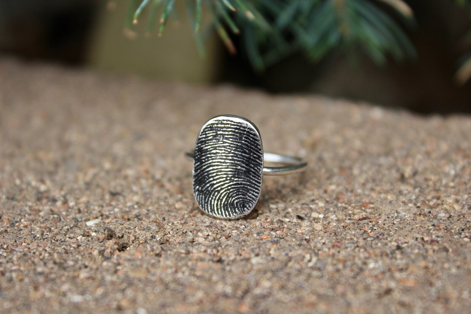 Oval Fingerprint Ring Sterling Silver Band Image of a | Etsy