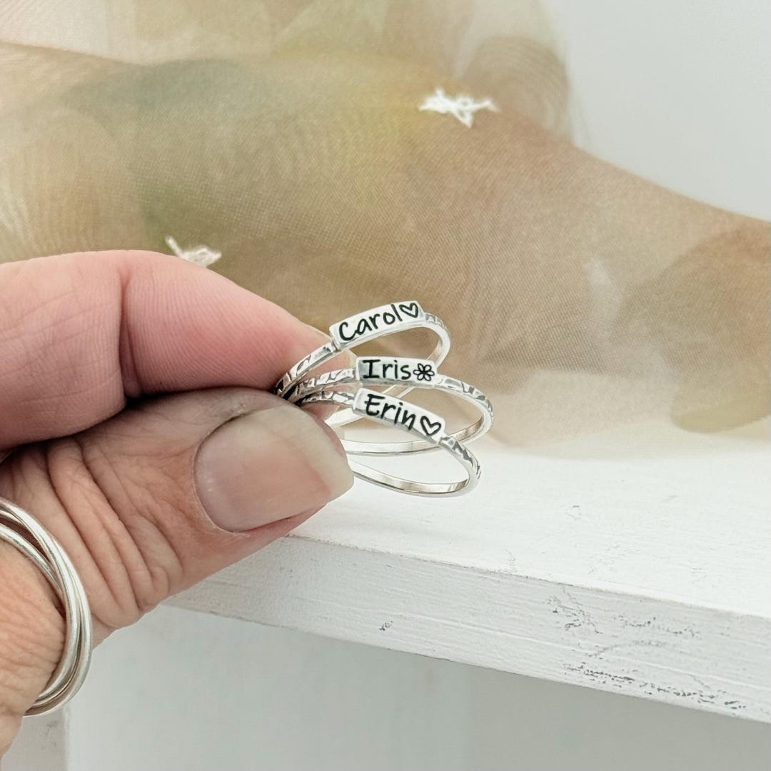 Child’s Name Ring, Mother’s Day Gift, Sterling Silver Stackable Name ...