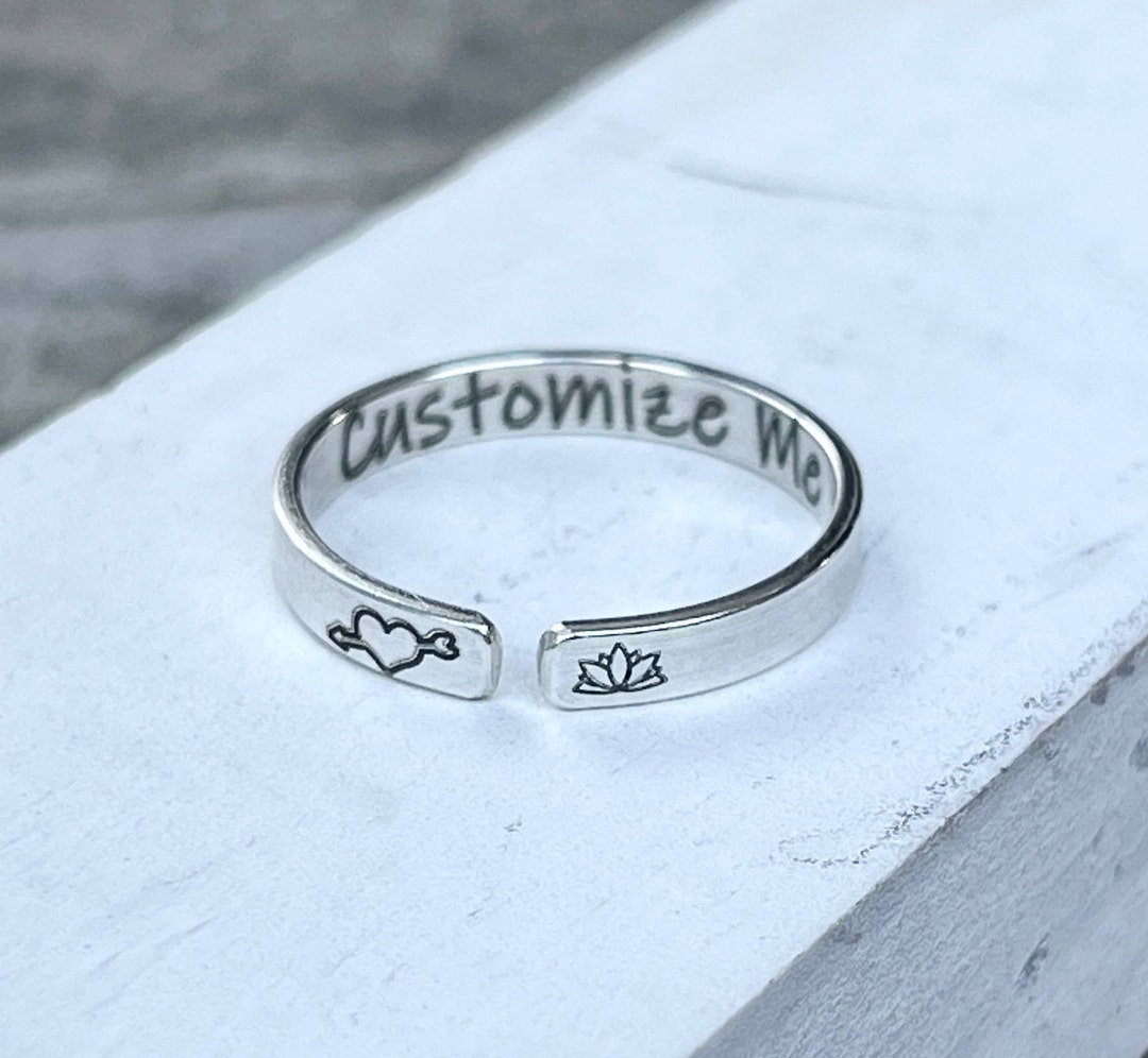 Custom Sterling Silver Adjustable Ring: Personalized Engraved Message ...