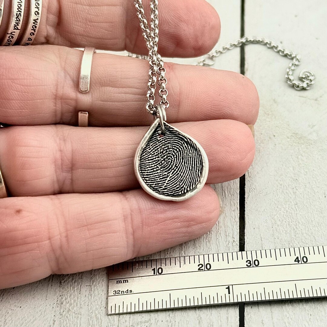 Thumbprint Necklace Teardrop Shape, Fingerprint Jewelry, Handwriting on ...