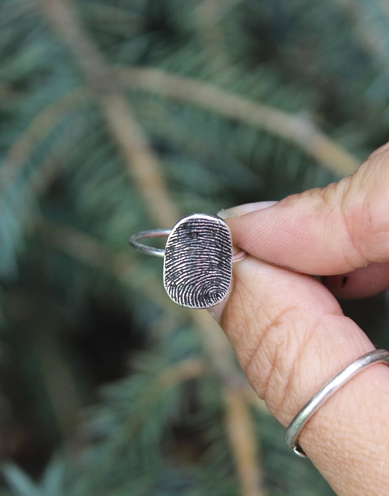 Oval Fingerprint Ring Sterling Silver Band Image of a - Etsy