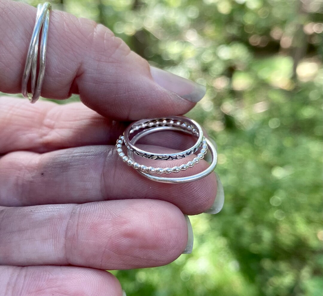 Stacking Rings Set in Sterling Silver: Beaded, Smooth, and Textured ...