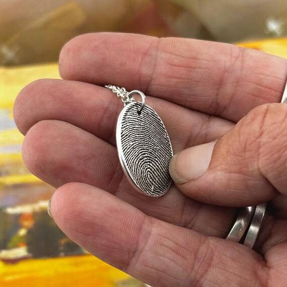 Fingerprint Charm in Sterling Silver with the option for Handwriting on Back Memorial Jewelry Fingerprint Jewelry Memorial Keepsake Etsy