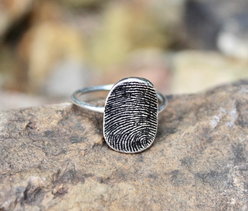 Oval Fingerprint Ring Sterling Silver Band Image of a - Etsy