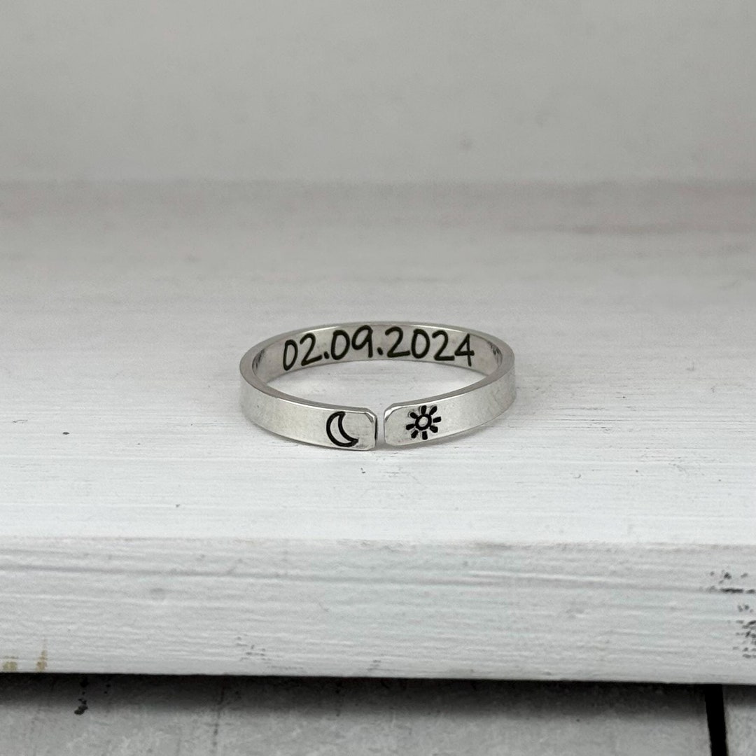 Date Ring, Anniversary Jewelry, Adjustable Ring, Sterling Silver Ring ...